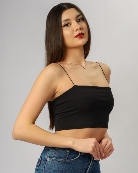 Кроп-топ Женский Yooker черный, размер 44 Кулирная гладь Бретельки ...