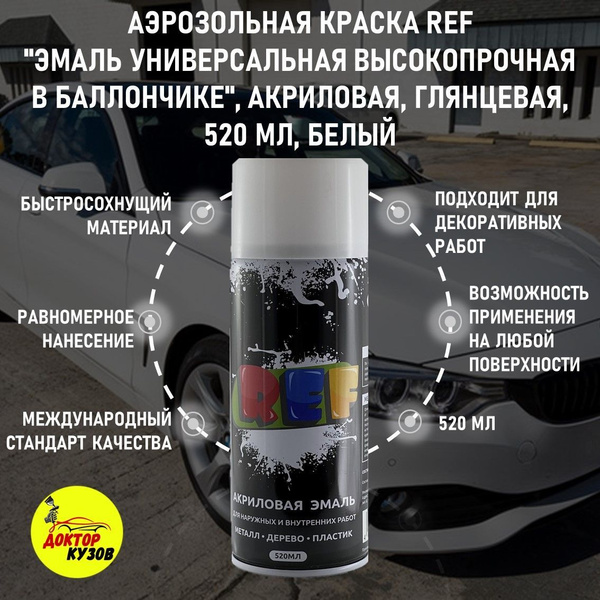 Аэрозольная краска REF Аэрозоль РЕФ Гладкая, Быстросохнущая, Акриловая ...