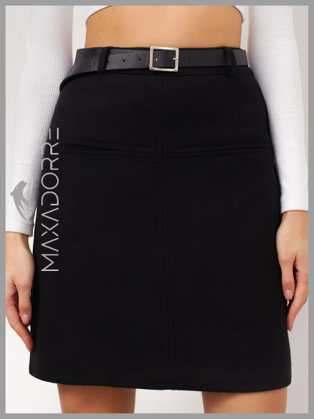 Юбка Женский MAXADORRE черный Полиэстер трапеция, размер 44 Молния, Ремешок Мини Пояс/ремень ...