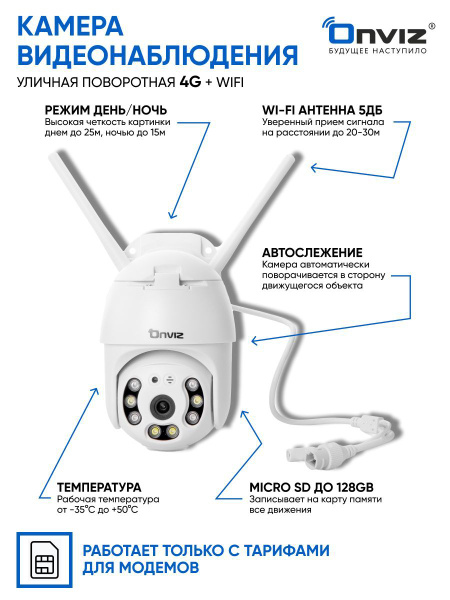Камера видеонаблюдения Onviz Купольная поворотная 4G WiFi камера U70 ...