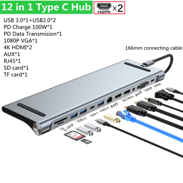 CERASTES НОВЫЙ USB C HUB Type C to Multi 4KHD RJ45 VGA 4 USB 3,0 PD ...