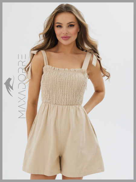 Комбинезон Женский MAXADORRE, размер 50, рост 165-170 бежевый Лето с открытыми плечами Вечерний ...