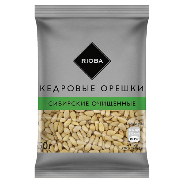Кедровые орешки , сибирские, очищенные, 50 г, RIOBA, METRO C&C - купить ...