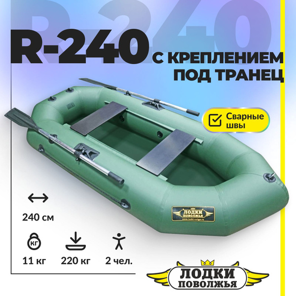 Лодка надувная для рыбалки ПВХ Лодки Поволжья R-240 двухместная гребная ...