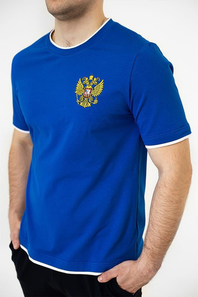 Футболка Русич спорт, размер 48, цвет синий, белый, 92% Хлопок, 8% ...