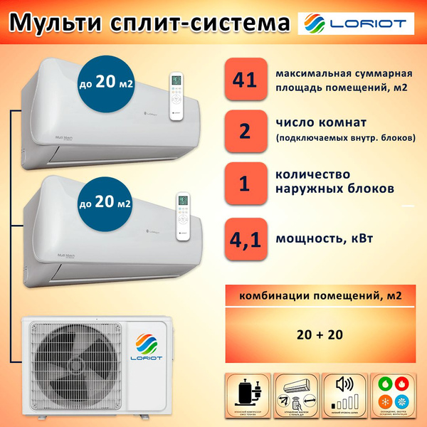 Мульти сплит система Loriot на 2 комнаты 20+20 м2 инвертор - купить по ...