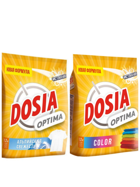 Стиральный порошок DOSIA Color и Альпийская свежесть, 2 х 1,2 кг ...