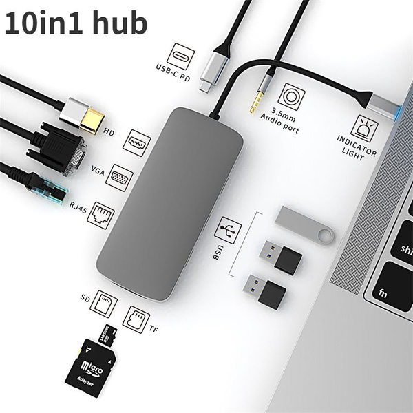 Док-станция Type C HUB-HDMI-совместимый адаптер OTG Vga RJ45 Lan ...