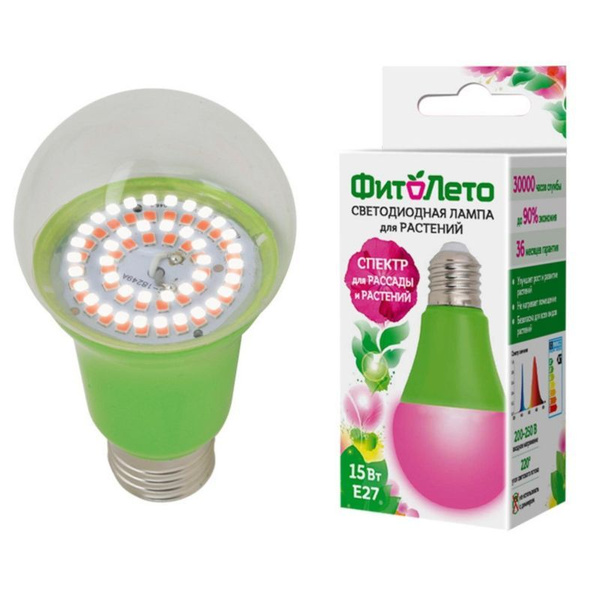 Фитолампа Uniel LED-A60-15W, SPSB, E27, CL PLP30GR форма A, прозрачная - купить с доставкой по ...