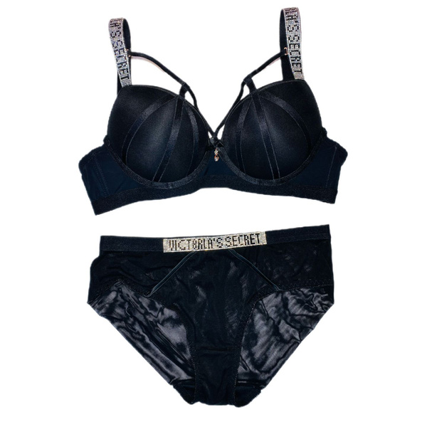 Комплект белья Женский Lady Dimally черный Крючки слипы Поликоттон Кружево, размер 75B ...