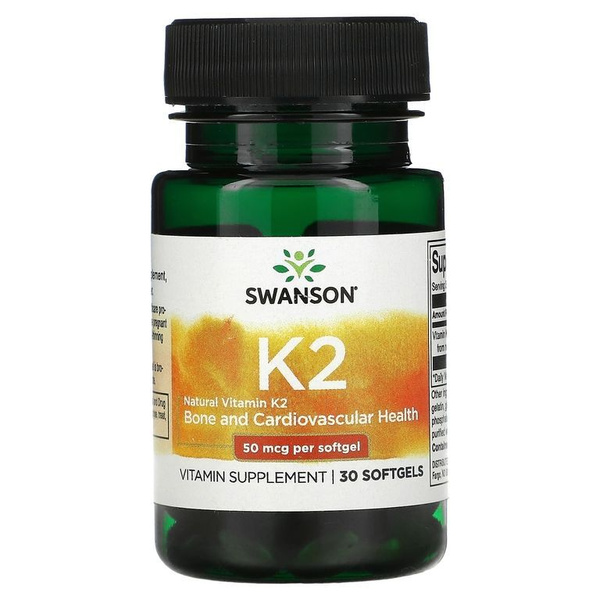 Витамин К2 50 мкг 30 капсул, Swanson Natural Vitamin K2, Для сердца и ...