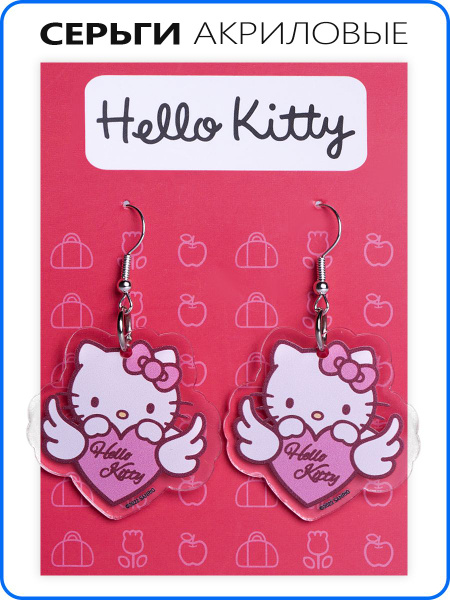 Серьги сережки женские детские длинные висячие Аниме Hello Kitty