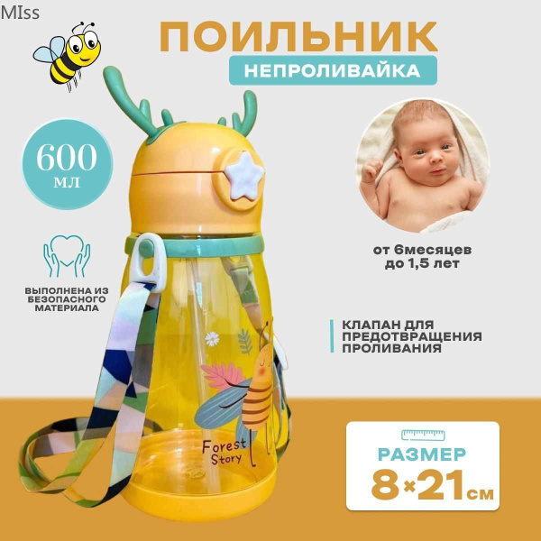 Поильник непроливайка бутылка для воды с трубочкой 600 мл miss - купить ...