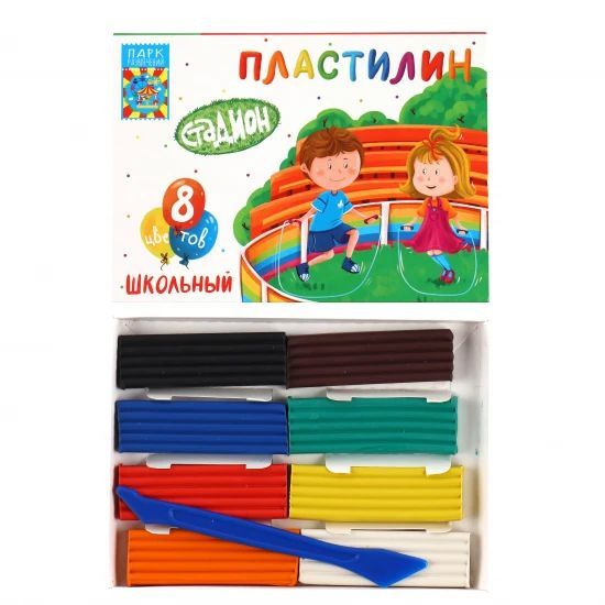 Пластилин 8 цветов, 120 гр, стек, картонная коробка Стадион - купить с ...
