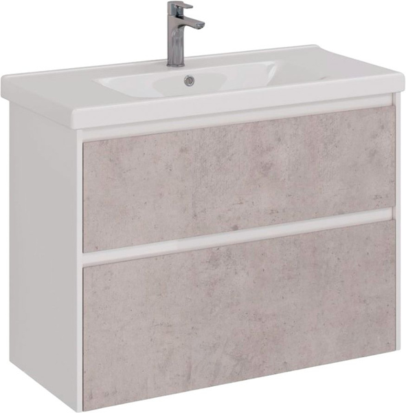 Тумба с раковиной Lemark Combi 100 подвесная, напольная, 99, 7 см, серая, из фарфора, с ящиками ...