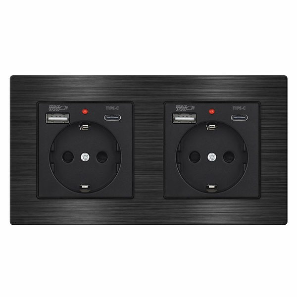 Розетка двойная с Usb Usb Type C 5v 2 1a Алюминиевый сплав панель черный купить на Ozon по