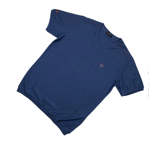 Футболка Мужской Masimar синий Короткий, размер 52 Хлопок Манжеты ...