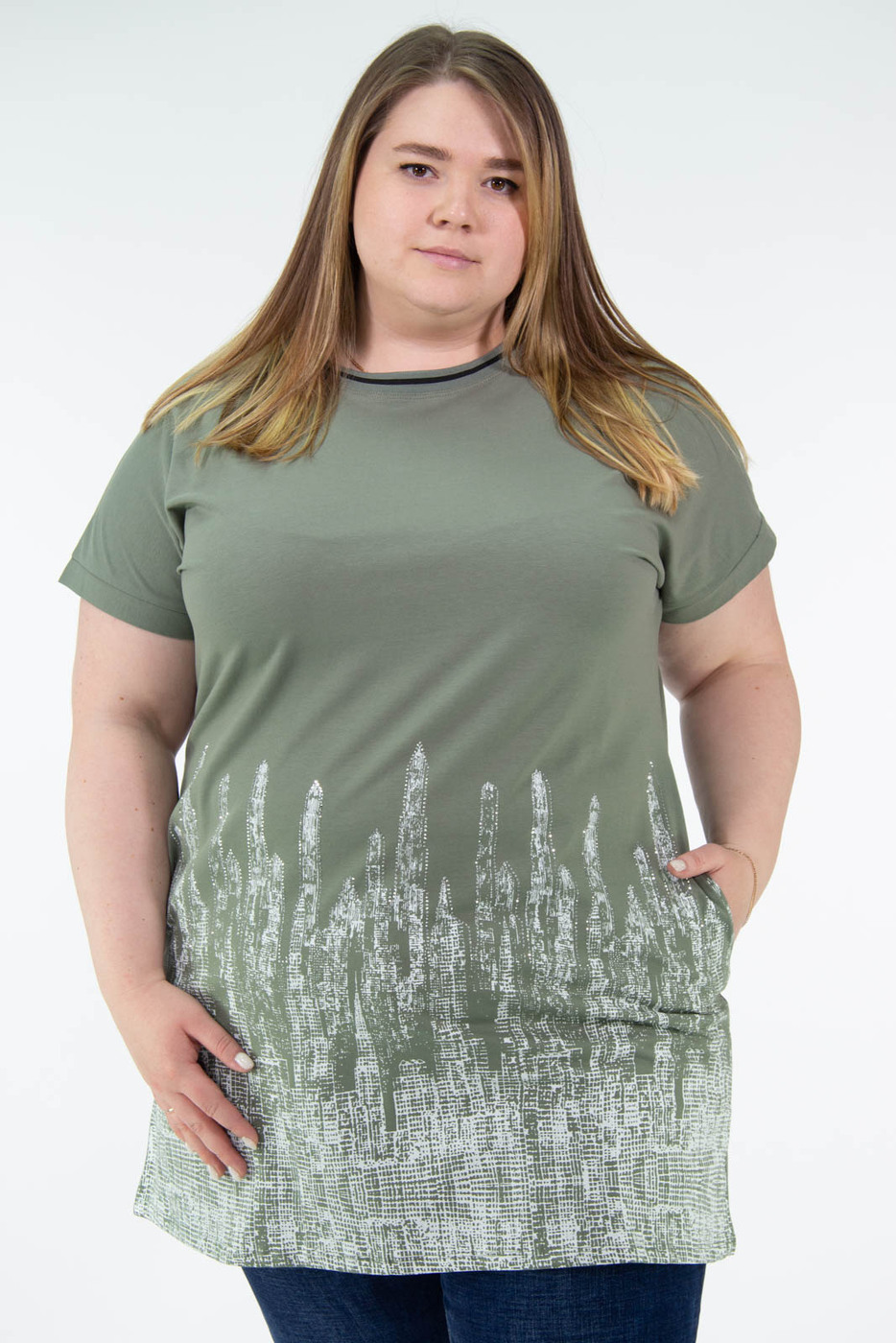 Туника большого размера/Удлинённая туника кофта/Трикотажная туника ...