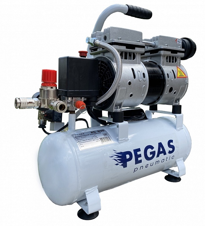 Компрессор Pegas бесшумный PG-600 безмасляный 6л 750 Вт 02026077 - купить в интернет-магазине ...