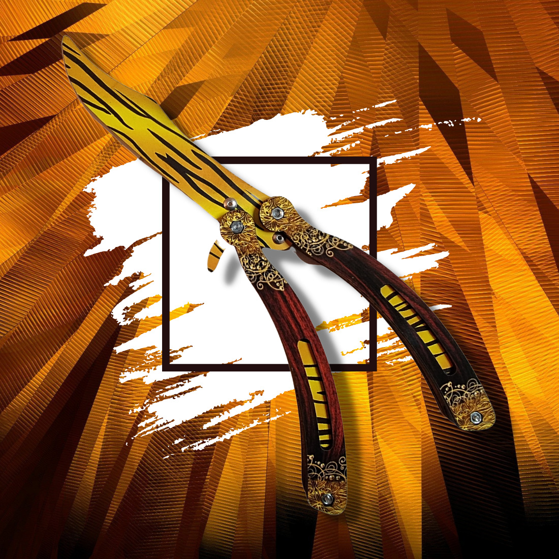 Характеристики Нож бабочка деревянный Зуб Тигра (Tiger Tooth) золото ...