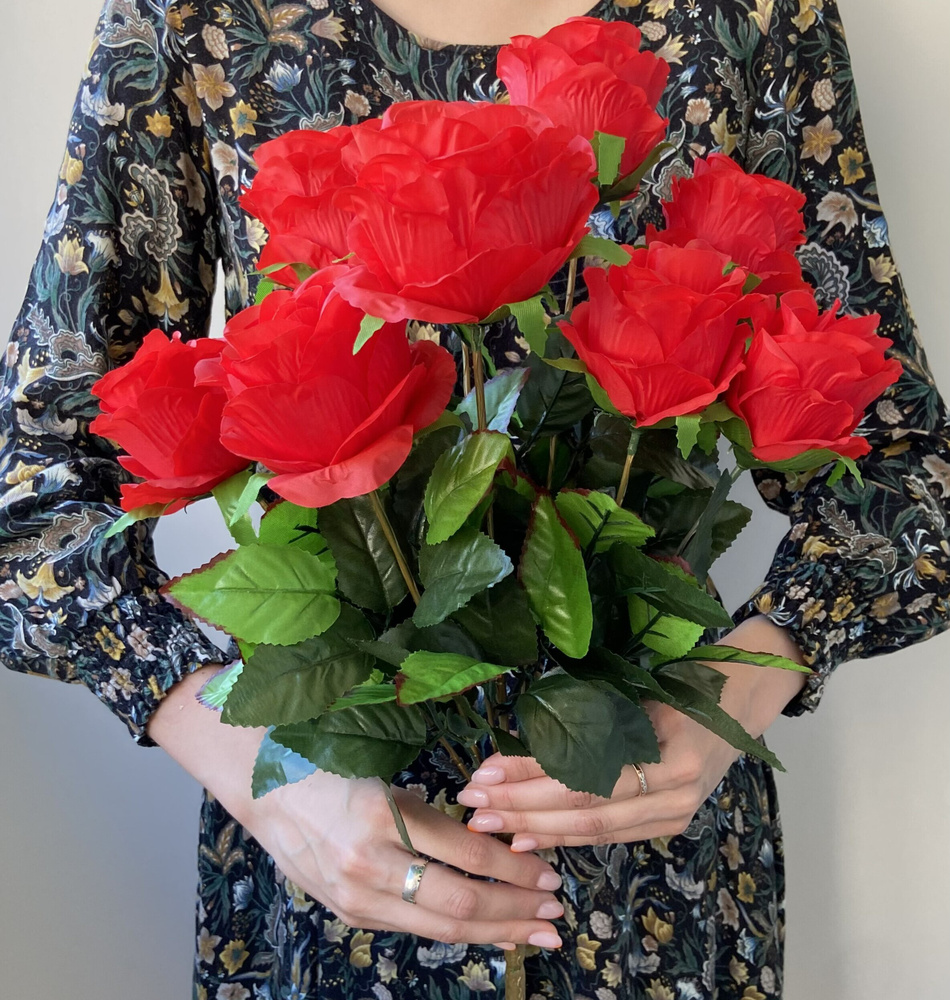 Искусственные цветы для декора "Роза пионовидная красная", 52 см/ Букет ...