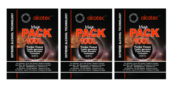 Спиртовые дрожжи Alcotec "MegaPack 100L", 360 г, ( Алкотек мега пак ) 3 пачки в комплекте ...