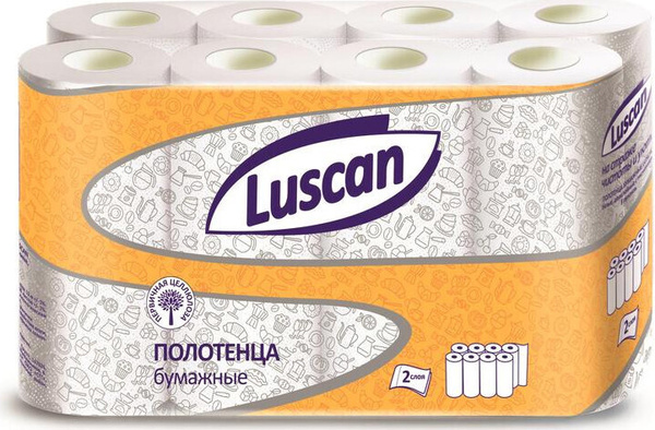 Полотенца бумажные LUSCAN 2 слоя, с тиснением, 8 рулонов в упаковке - купить с доставкой по ...
