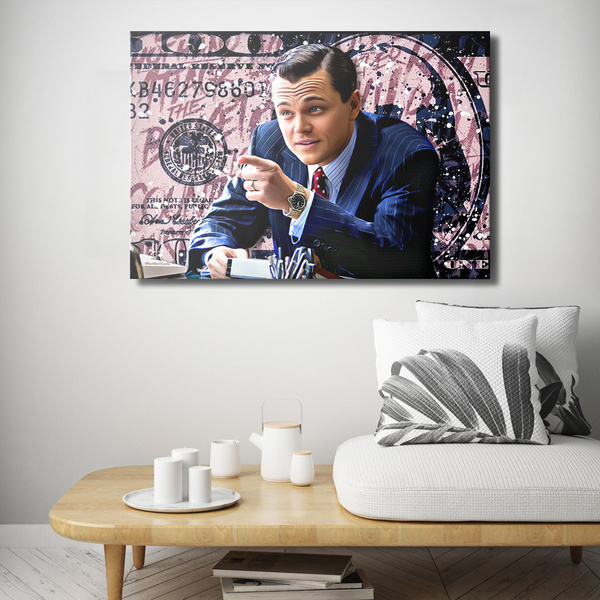 Картина на натуральном холсте для интерьера Леонардо Ди Каприо Волк с Уолл Стрит 40х60см