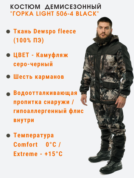 Костюм рыболовный FANTOM FORCE, размер 52 (52/54-170/176), Демисезон, цвет темно-серый, черный ...