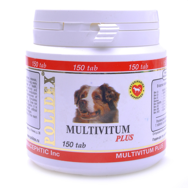 Polidex Multivitum plus поливитаминно-минеральный комплекс для собак, 150 таб. (1 таб. на 5 кг ...