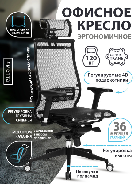 Офисное кресло Метта Samurai Black Edition, Сетчатая ткань - купить по ...
