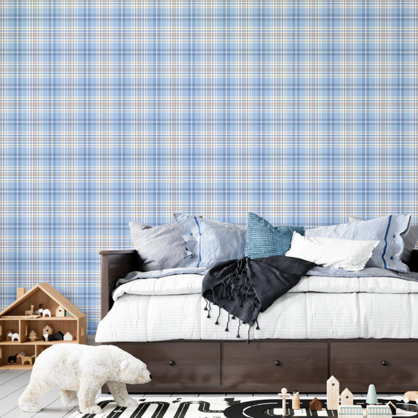 Сине-голубые клетчатые обои decoracion, 300х280см - купить по выгодной ...