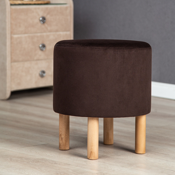 Пуф RoyalMebel Сканди круглый на деревянных ножках_Желтый, Велюр ...