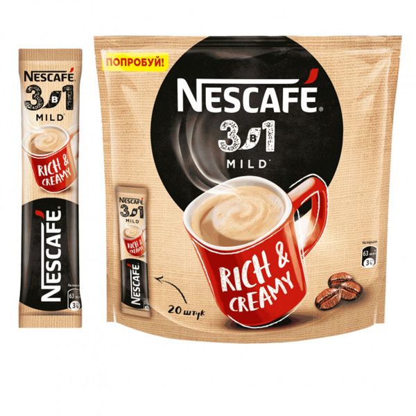 Кофейный напиток Nescafe 3 в 1 Mild в стиках 14,5 г х 20 шт - купить с ...