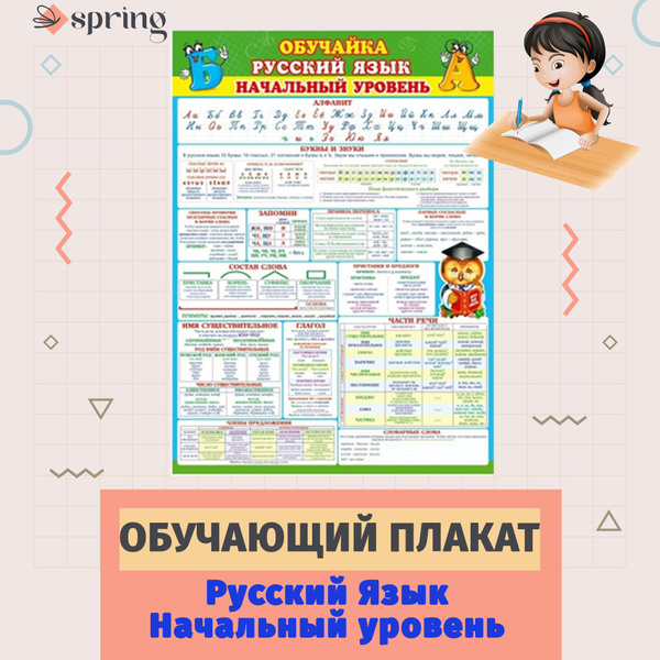 Плакат "Обучайка. Русский язык. Начальный уровень", 505 x 697 мм ...
