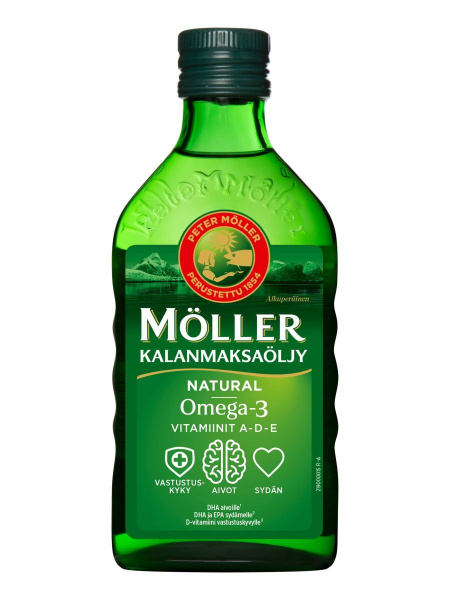 Mollers Omega-3, рыбий жир с натуральным вкусом с витаминами A, D, E ...