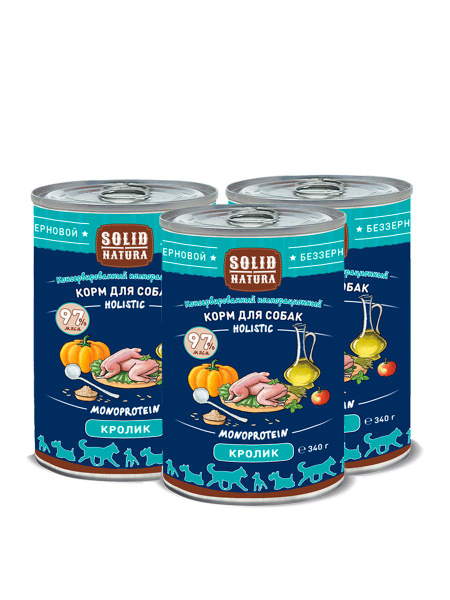 Влажный корм для собак Solid Natura Holistic кролик, упаковка 3 шт х 340 г - купить с доставкой ...