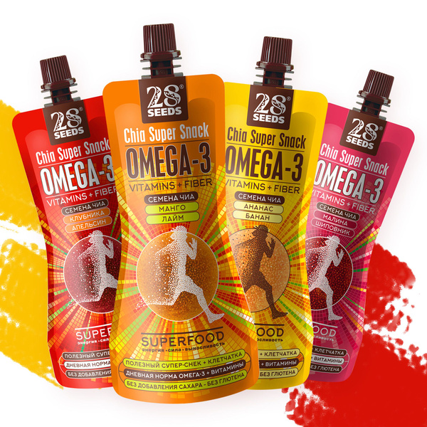 Ассорти Супер-снек 4шт 28SEEDS 28 seeds: Клубника-Апельсин, Малина-Шиповник, Ананас-Банан, Манго ...