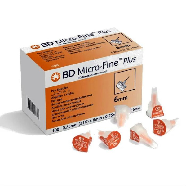 Иглы для шприц-ручки BD Micro-Fine Plus, 0,25 мм (31G) х 6 мм, 100 шт ...