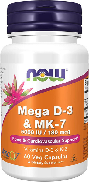 NOW Mega D3 MK7 60 капсул (витамин Д3 и К2 МК7) - купить с доставкой по ...