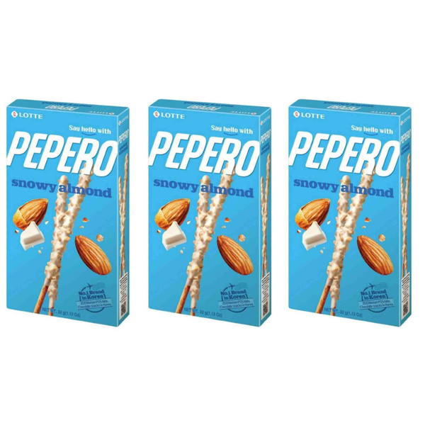 Соломка в белом шоколаде Lotte Pepero Snowy almond с миндалём 32 г, 3 ...
