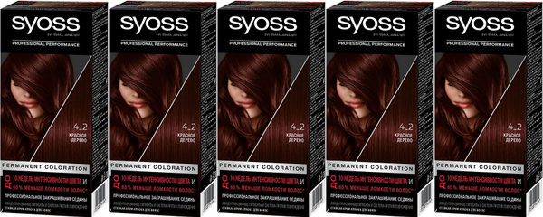Краска для волос Syoss Color 4-2 Красное дерево 4-2, комплект: 5 упаковок по 115 мл - купить с ...