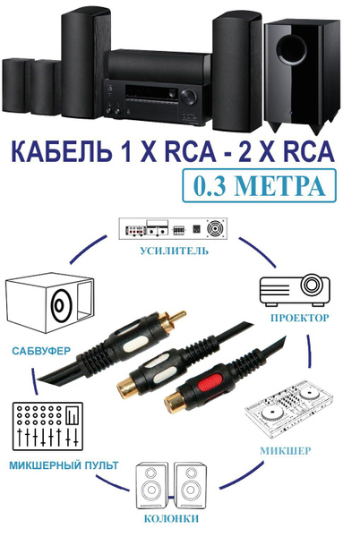 Кабель межблочный акустический RCA Y-коннектор, раздвоитель ...