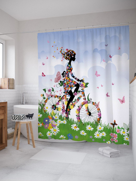 Штора для ванной 200x180 см JoyArty ширма плотные ширина 180 высота 200 для бани санузлов дома ...