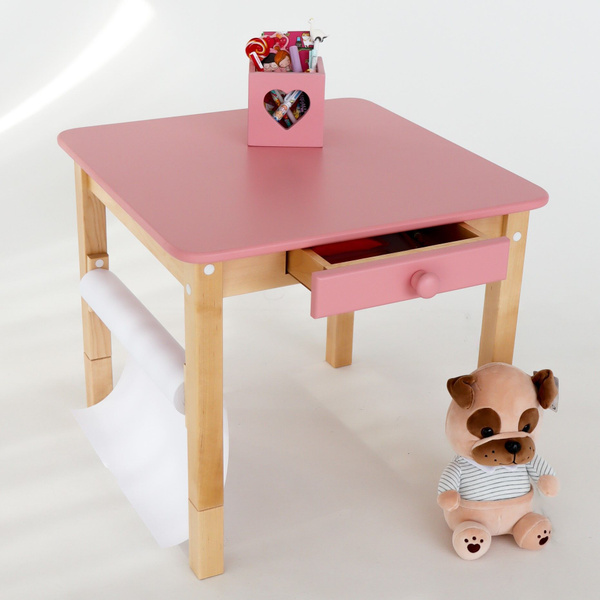 Растущий детский стол Forest Pink из березы деревянный столик SIMBA ...
