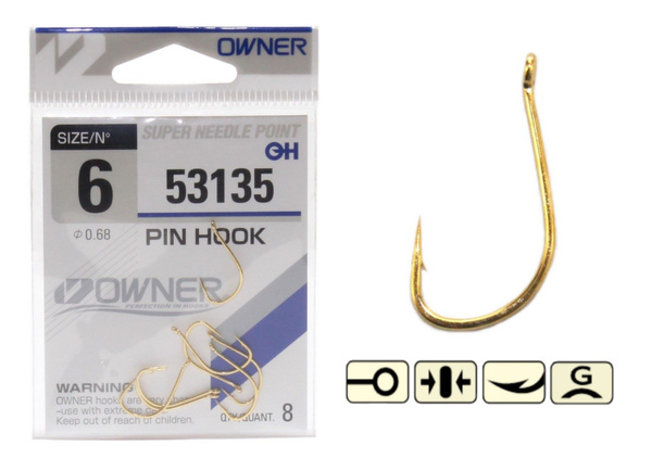 Крючок рыболовный OWNER PIN HOOK № 6 GOLD (уп.8шт) - купить с доставкой ...