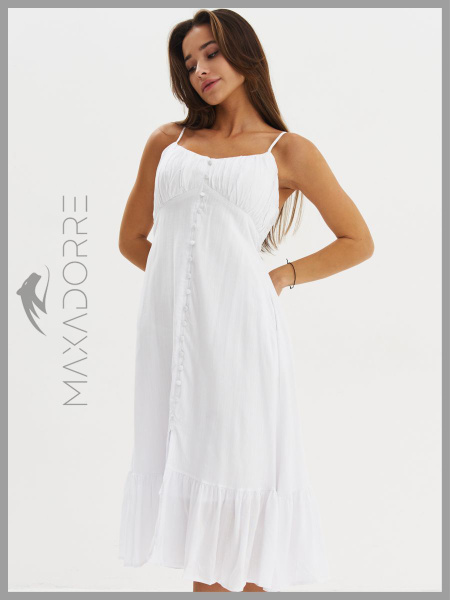 Maxadorre. Платье женское летнее миди свободное нарядное легкое с рюшами на бретелях на резинке ...