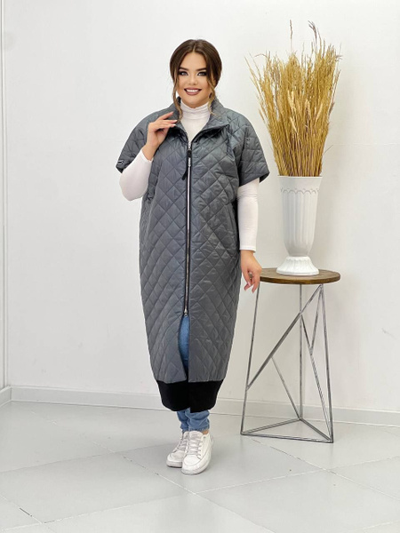 Жилет Женский Jyldyz темно-серый Плащевка, размер 52 Манжеты оверсайз Молния Однотонный ...