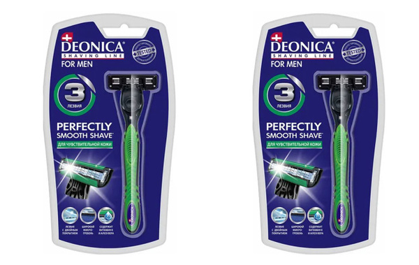 DEONICA Бритвенный станок мужской For Men Безопасная, со сменной кассетой, 3 лезвия, 2 штуки ...