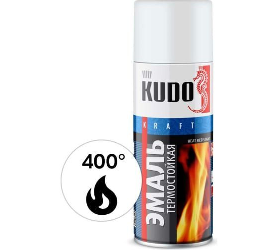 KUDO Аэрозольная краска Термостойкая, Гладкая, до 400°, Кремнийорганическая, Матовое покрытие, 0 ...